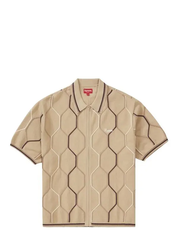 Supreme Hex Zip Up Polo Shirt - Tan