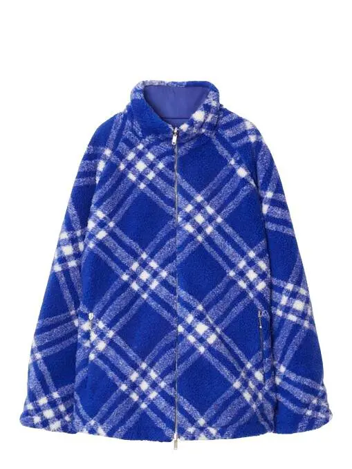 Burberry Check Pattern Fleece Jacket - Cobalt Blue/white