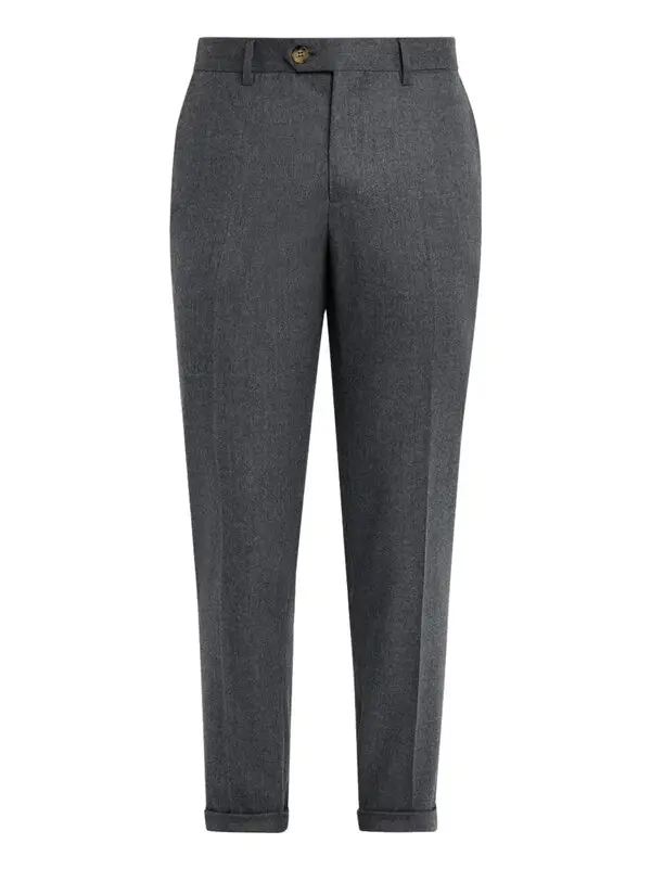 Brunello Cucinelli Wool Flannel Flat-front Pants - Medium Grey