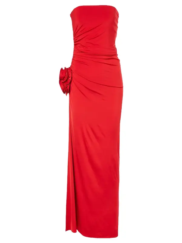 Magda Butrym Floral-appliqué Ruched Jersey Maxi Dress - Red