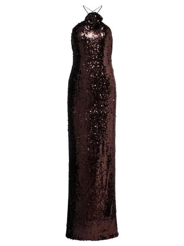Magda Butrym Sequined Gown With Floral Appliqu - Brown