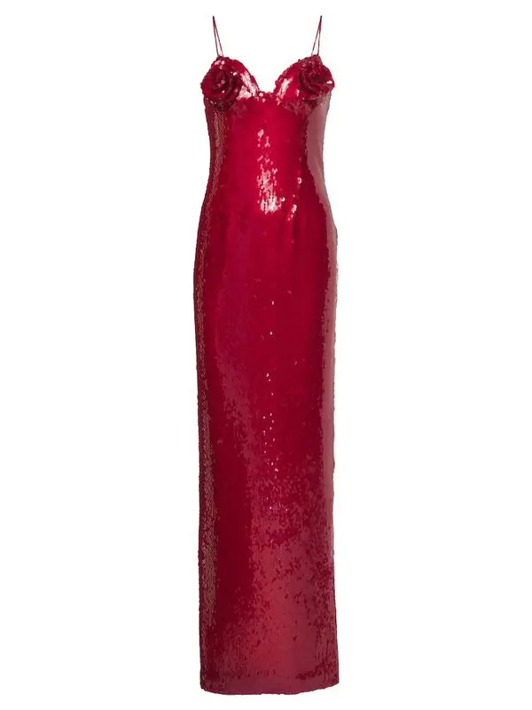 Magda Butrym Sequined Gown With Floral Appliqu - Red
