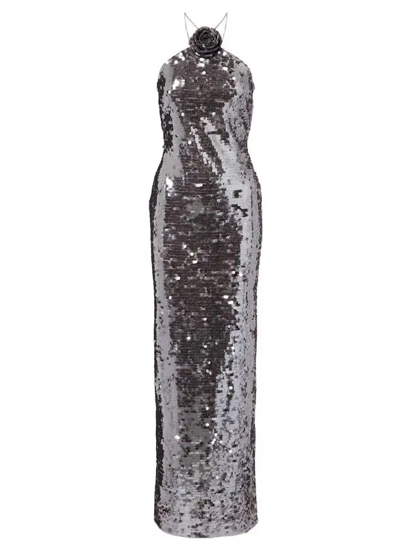 Magda Butrym Sequined Gown With Floral Appliqu - Silver