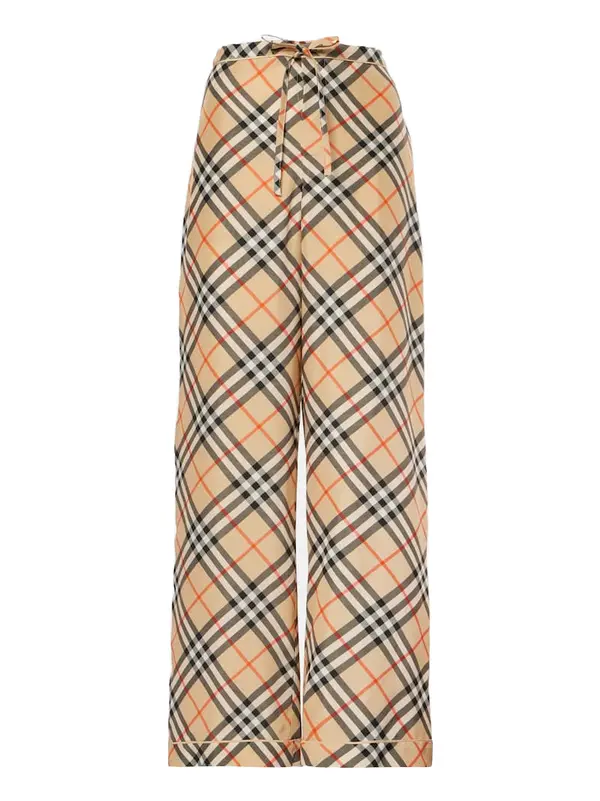 Burberry Check Silk Wide-leg Pants - Beige