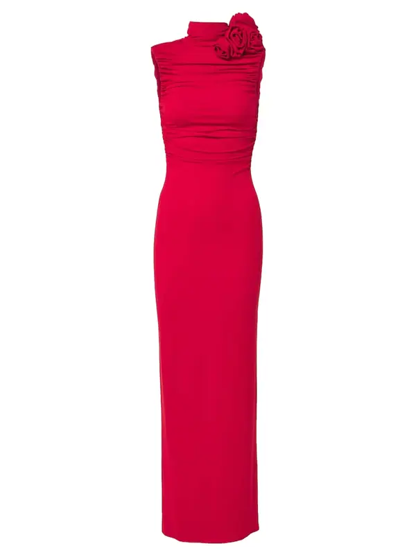 Magda Butrym Floral-appliqué Ruched Jersey Gown - Red