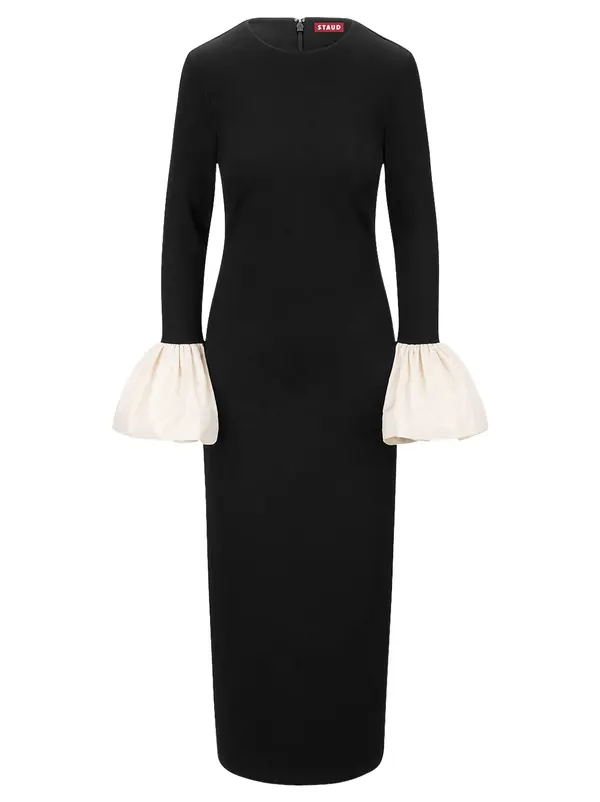 Staud Hawthorne Midi Dress - Black Ivory