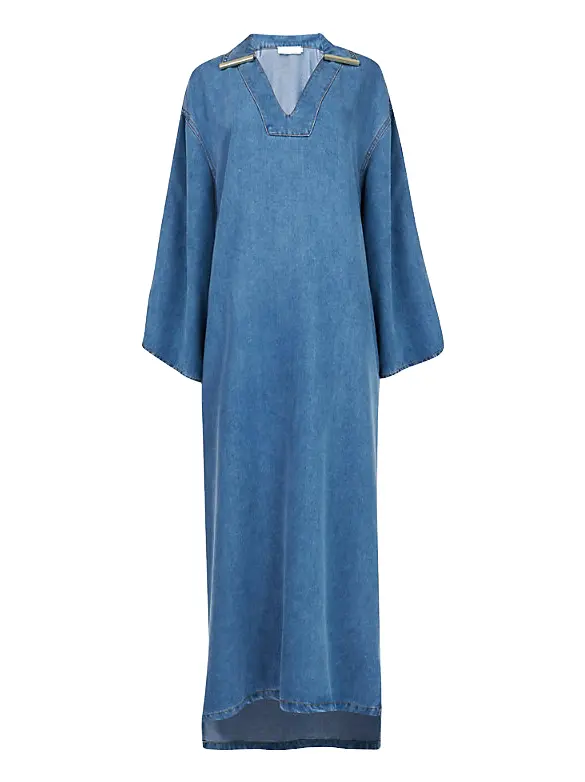 LEEM Relaxed-fit Denim Kaftan - Blue