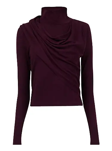 LEEM High-neck Knitted Jumper With Scarf - Purple