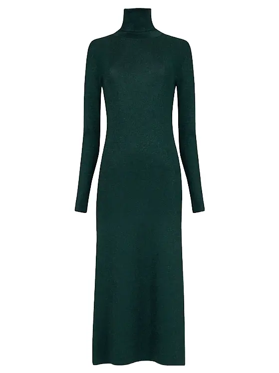 LEEM High-neck Sparkle-knit Midi Dress - Green