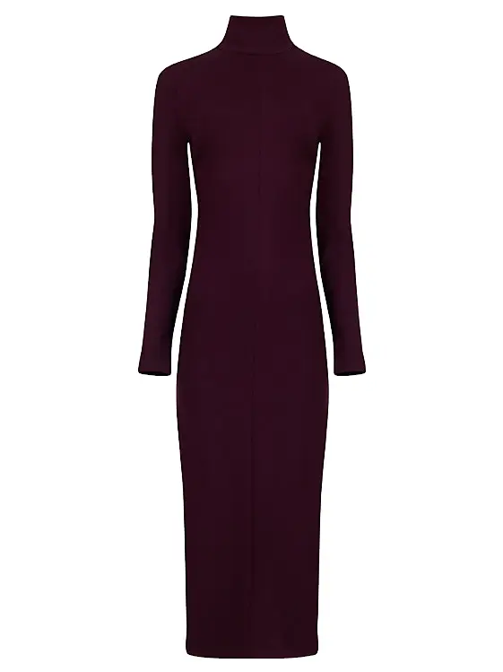 LEEM High-neck Slim-fit Knitted Maxi Dress - Purple