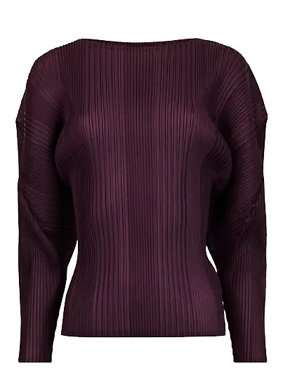 LEEM Boat-neck Batwing-sleeve Plisse Woven Top - Purple