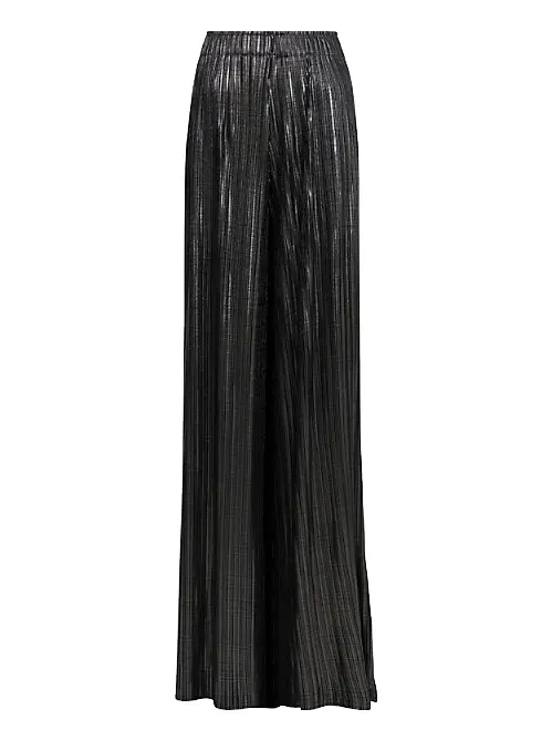 LEEM Plisse Wide-leg Trousers - Grey