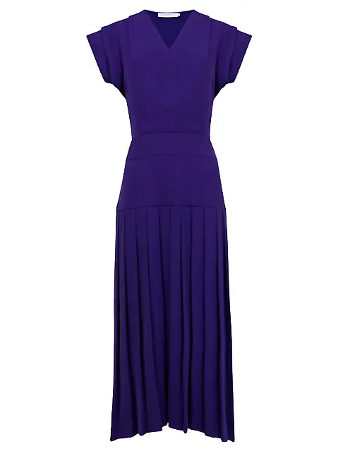 LEEM Woven Pleated V-neck Midi Dress - Purple