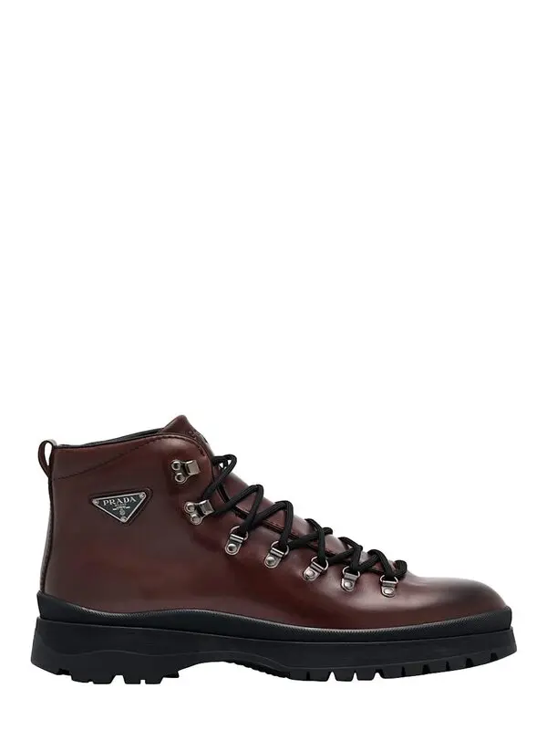 Prada Brixxen Leather Ankle Boots - Brown