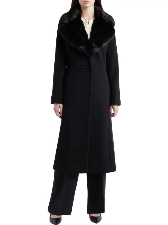 Via Spiga Faux-fur Collar Wool Blend Coat - Black