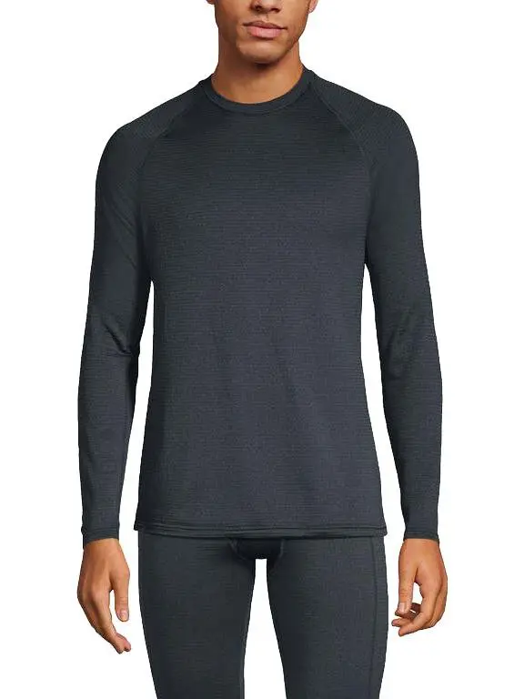 LANDS' END Long Sleeve Crew Neck Thermaskin Top - Steel Gray