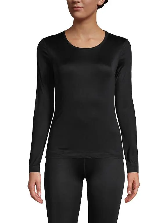 LANDS' END Silk Interlock Long Sleeve Crewneck Top - Black