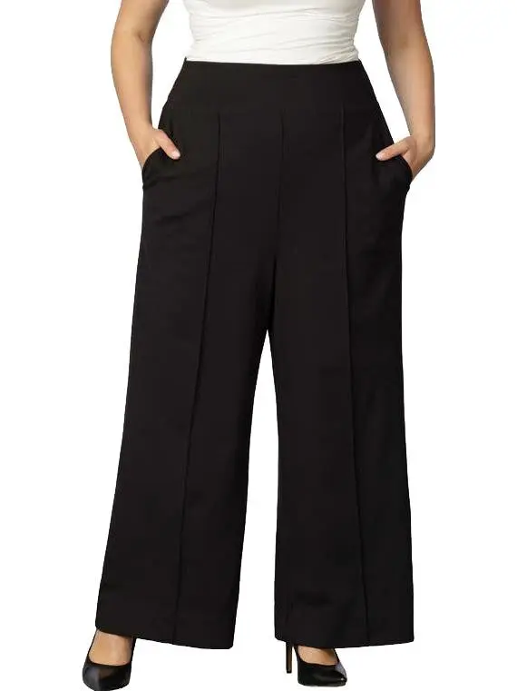 KIYONNA High Waisted Wide Leg Ponte Pants - Black Noir
