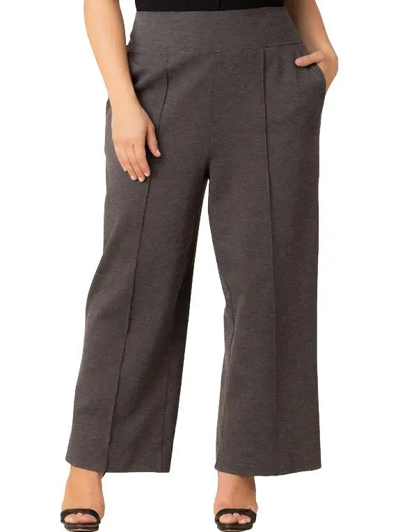 KIYONNA High Waisted Wide Leg Ponte Pants - Charcoal Grey