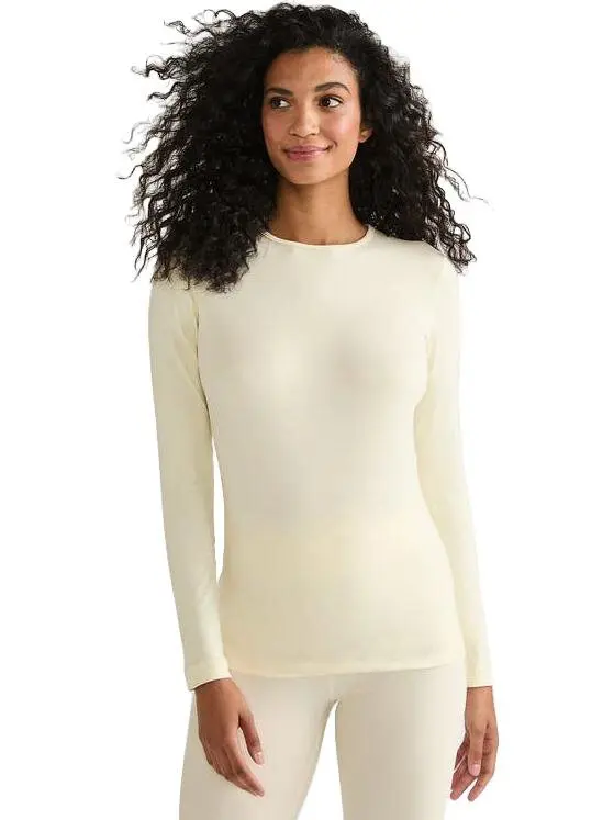 LANDS' END Baselayer Cozy Thermaskin Crewneck Top - Fresh Ivory