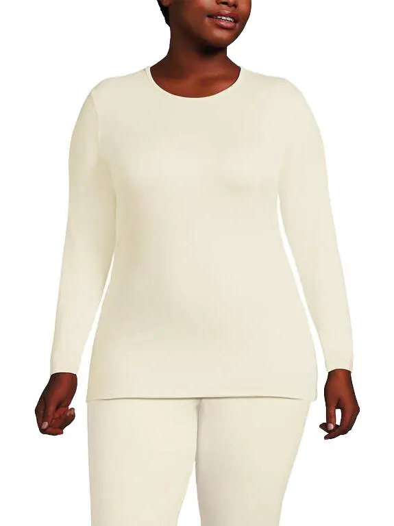 LANDS' END Baselayer Cozy Thermaskin Crewneck Top - Fresh Ivory