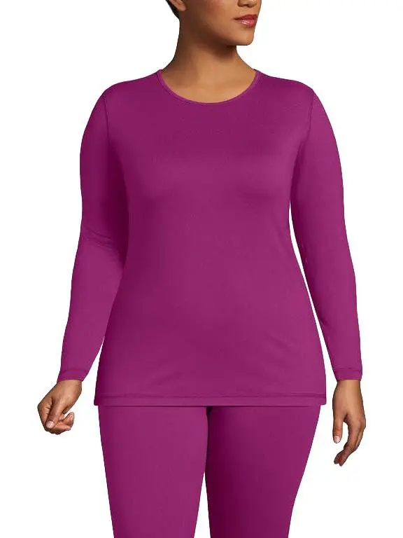 LANDS' END Baselayer Cozy Thermaskin Crewneck Top - Light Raspberry Sorbet