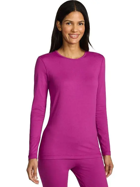 LANDS' END Baselayer Cozy Thermaskin Crewneck Top - Light Raspberry Sorbet