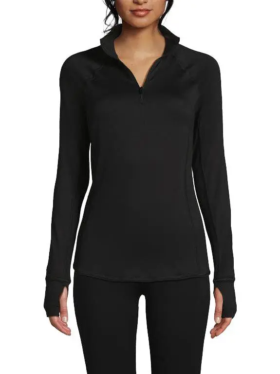 LANDS' END Baselayer Cozy Thermaskin Quarter Zip Top - Black