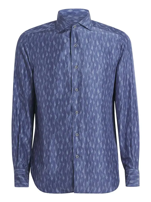 Corneliani Silk Printed Shirt - Navy