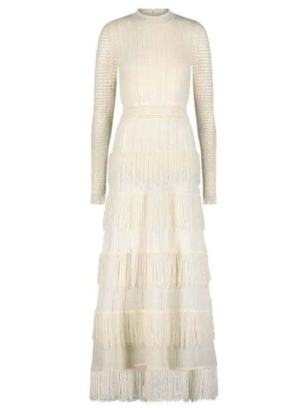 Lela Rose Fringe Knit Piper Dress - Neutral