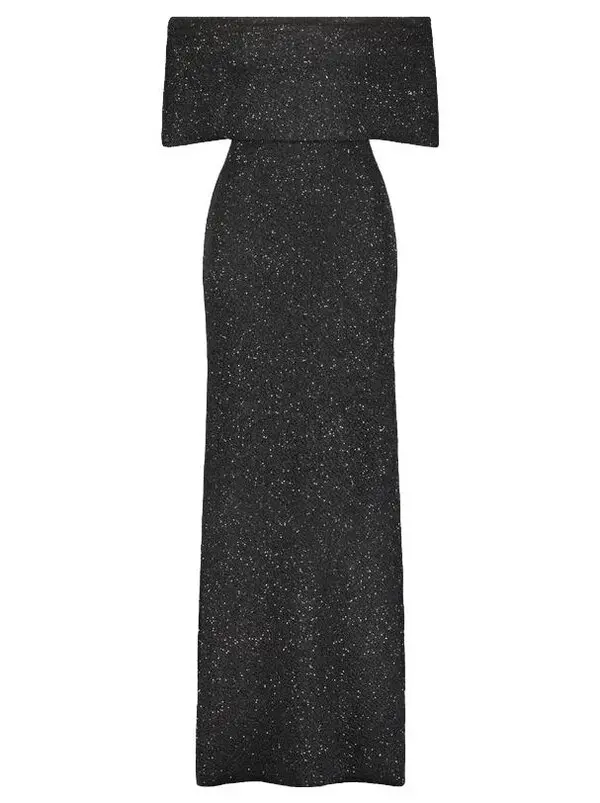 Lela Rose Sequin Knit Cuff Gown - Black
