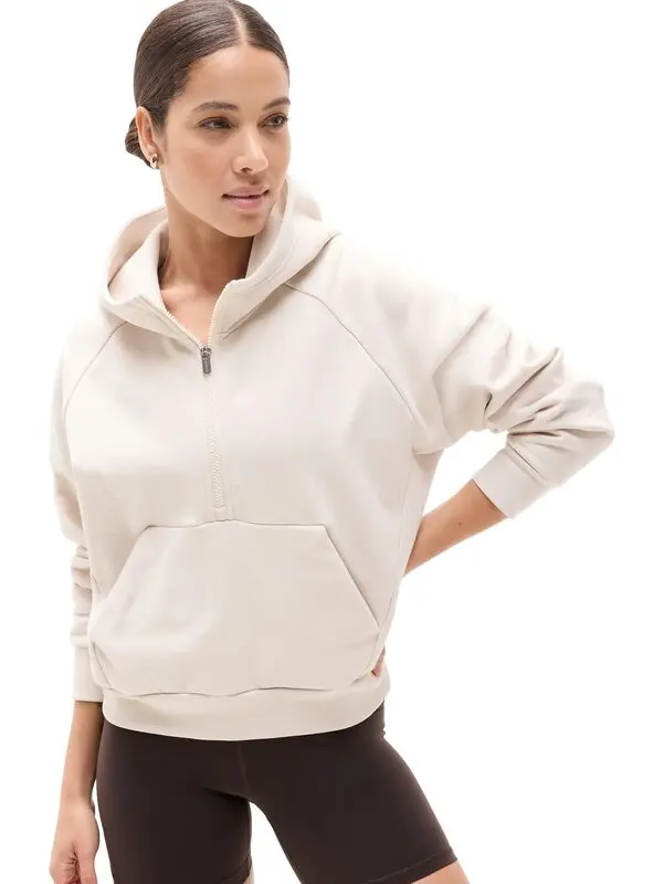 Athleta Relaxed Fit Fleece Half-zip Hoodie - Bone