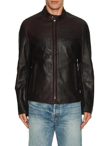 SCHOTT Nyc Cafe Racer Leather Jacket - Brandy