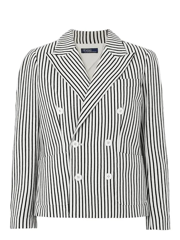 Polo Ralph Lauren Double-breasted Striped Cotton Blazer - Black