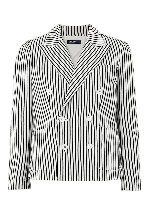 Polo Ralph Lauren Double-breasted Striped Cotton Blazer - Black