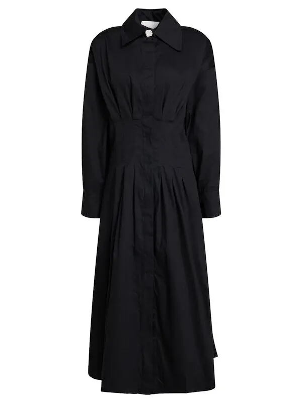 RÓHE Pleated Cotton-poplin Midi Shirt Dress - Black