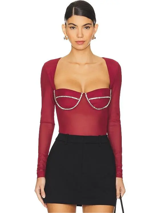 Bardot Carter Diamante Bodysuit - Burgundy