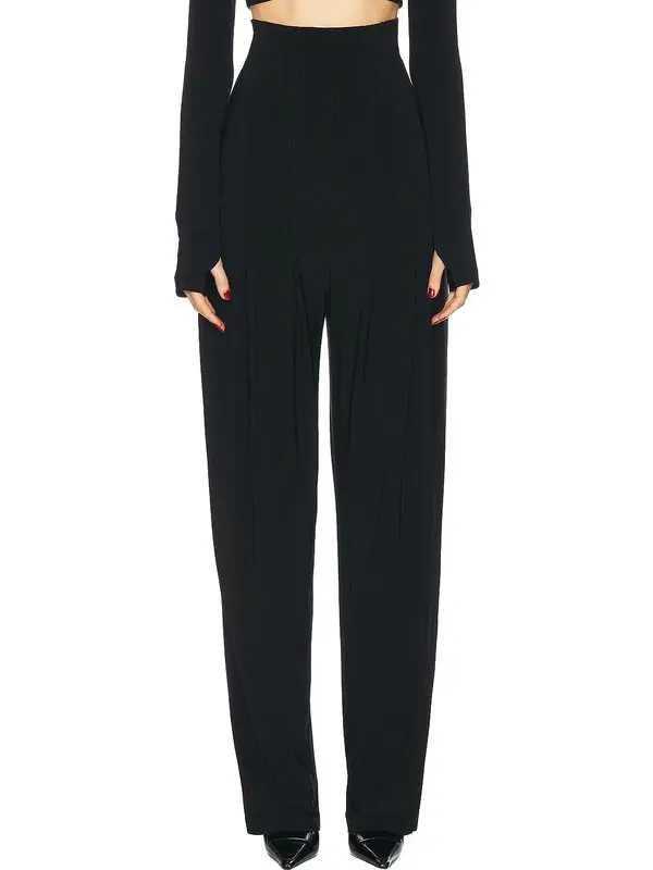 Norma Kamali High Waisted Tailored Pleat Pant - Black