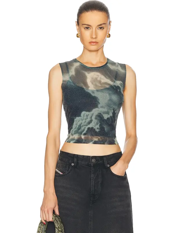 Alexander Wang Hotfix Crystal Cropped Tank Top - Black & Clear