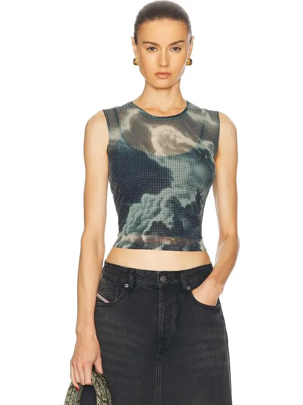 Alexander Wang Hotfix Crystal Cropped Tank Top - Black & Clear