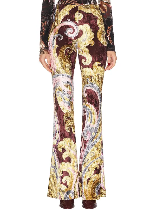 Etro Printed Flare Pant - Print On Yellow Base