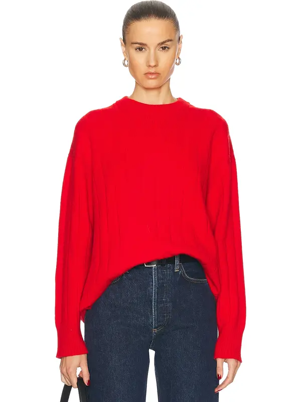 &daughter Mock Rib Crewneck Long Sweater - Red
