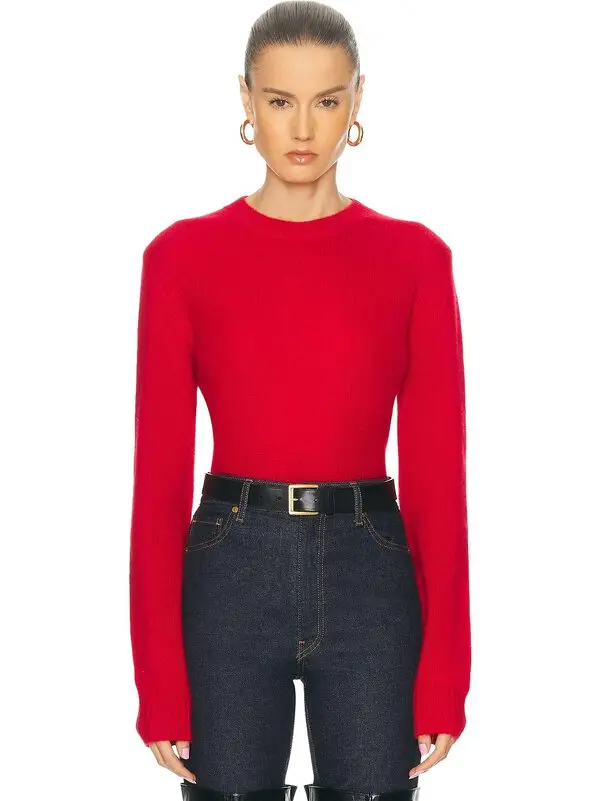 Enza Costa Cashmere Long Sleeve Crewneck Sweater - Classic Red