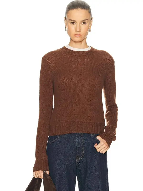 Enza Costa Cashmere Long Sleeve Crewneck Sweater - Nutmeg