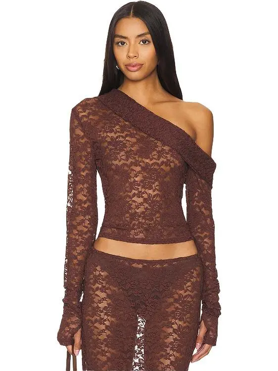 Lioness Black Swan Off Shoulder Top - Brown