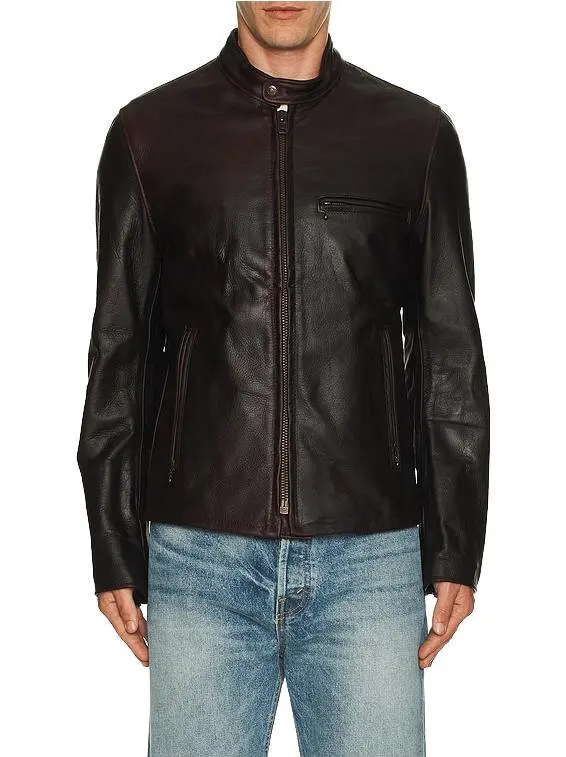 SCHOTT Nyc Cafe Racer Leather Jacket - Brown