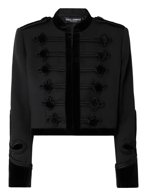 Dolce & Gabbana Embroidered Velvet-trimmed Wool-blend Gabardine Jacket - Black