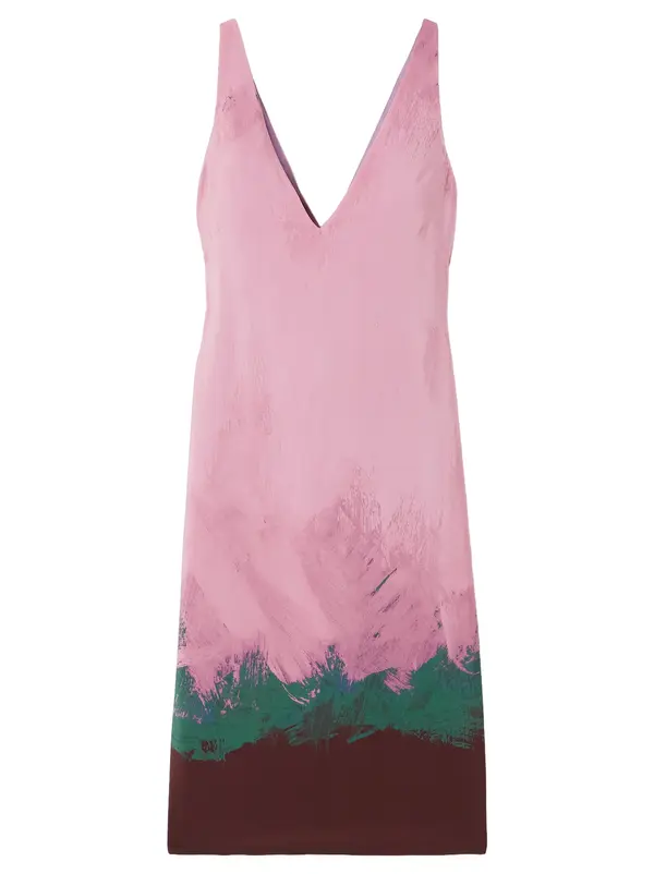 Dries Van Noten Printed Silk-blend Charmeuse Midi Dress - Pink