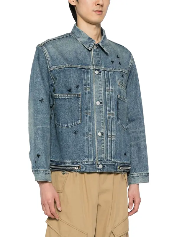 UNDERCOVERISM Bee-embroidered Denim Jacket - Blue