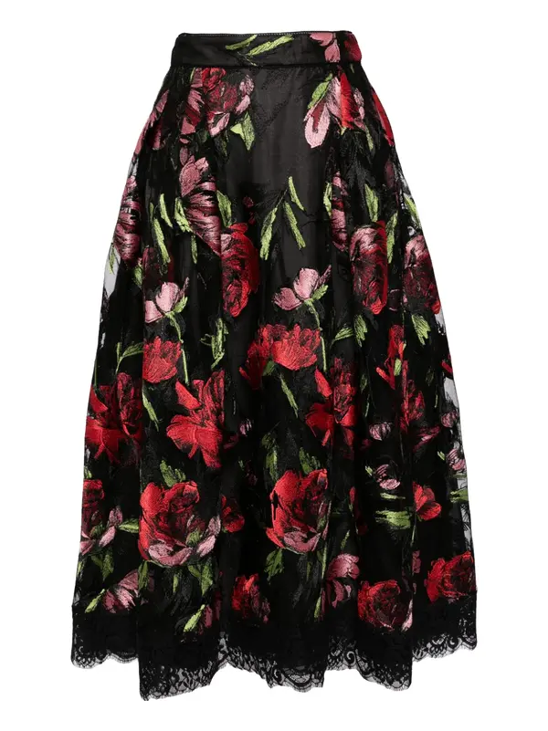 Shiatzy Chen Electric-embroidered Rose Skirt - Black